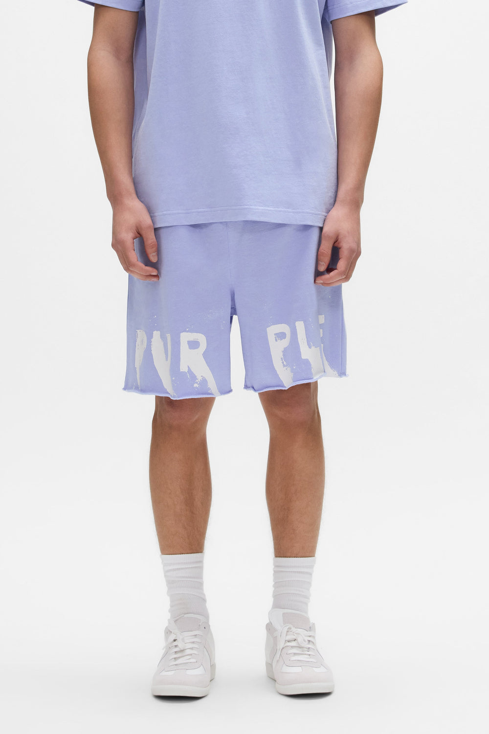 PURPLE BRAND M4218 Painted Wordmark Shorts at Gravity NYC